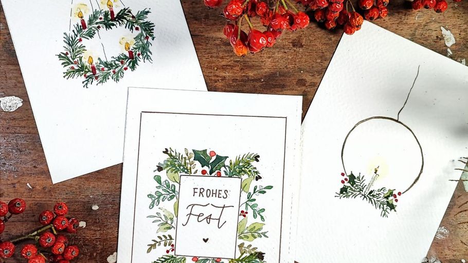 Watercolor course in Berlin Mitte: Christmas cards (limited edition ...